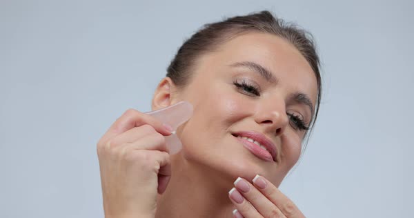 Close up of portrait of beautiful woman with perfect smooth healthy ...