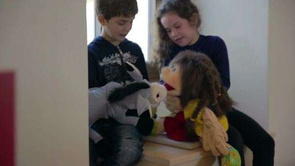 From small to big puppets. As first a nice child playing with finger ...