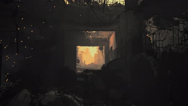 Drone Shot Of Bombed War Zone Fires Burning Explosions Violence Ukraine ...