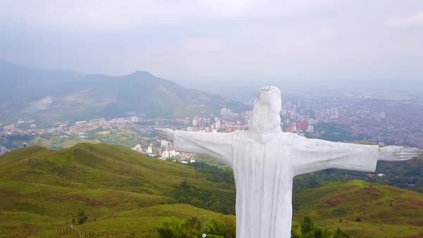 Aerial shot around the Cristo Rey statue in Cali, Colombia. - HD ...