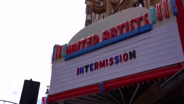 2020 - closed theater marquee says intermission during Covid-19 corona ...