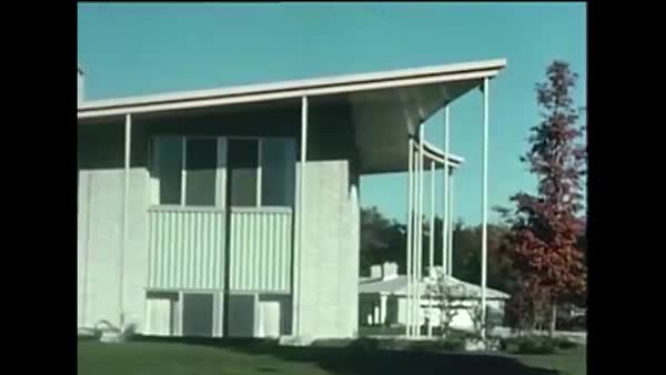 1950s Shots of concrete masonry as an exposed material in various ...