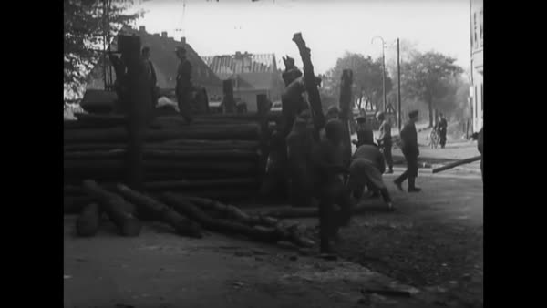 1945 - Nazi POWs clear a roadblock in Germany. - Stock Video Footage ...
