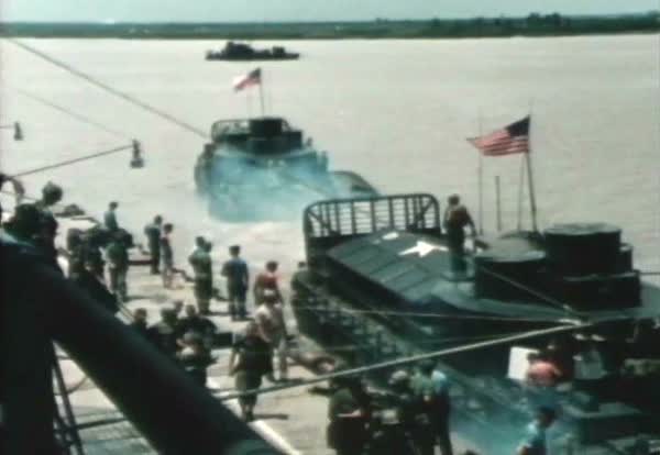 The U.S. Navy Mine Sweeping Boat sweeps the waters of the Long Tau ...