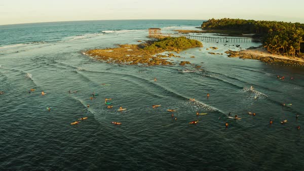 Popular surf spot called cloud 9 on the island of Siargao and surfers ...