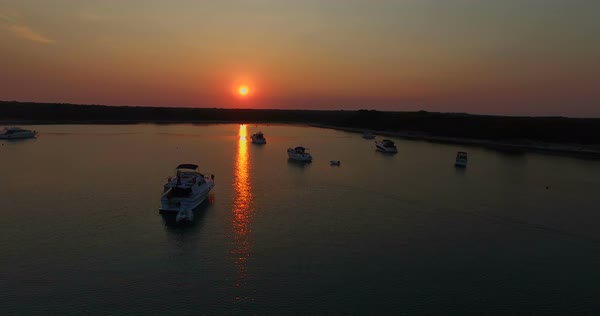 OLIB, CROATIA - 10 AUGUST 2015: Aerial view of yachts at Slatinica bay ...