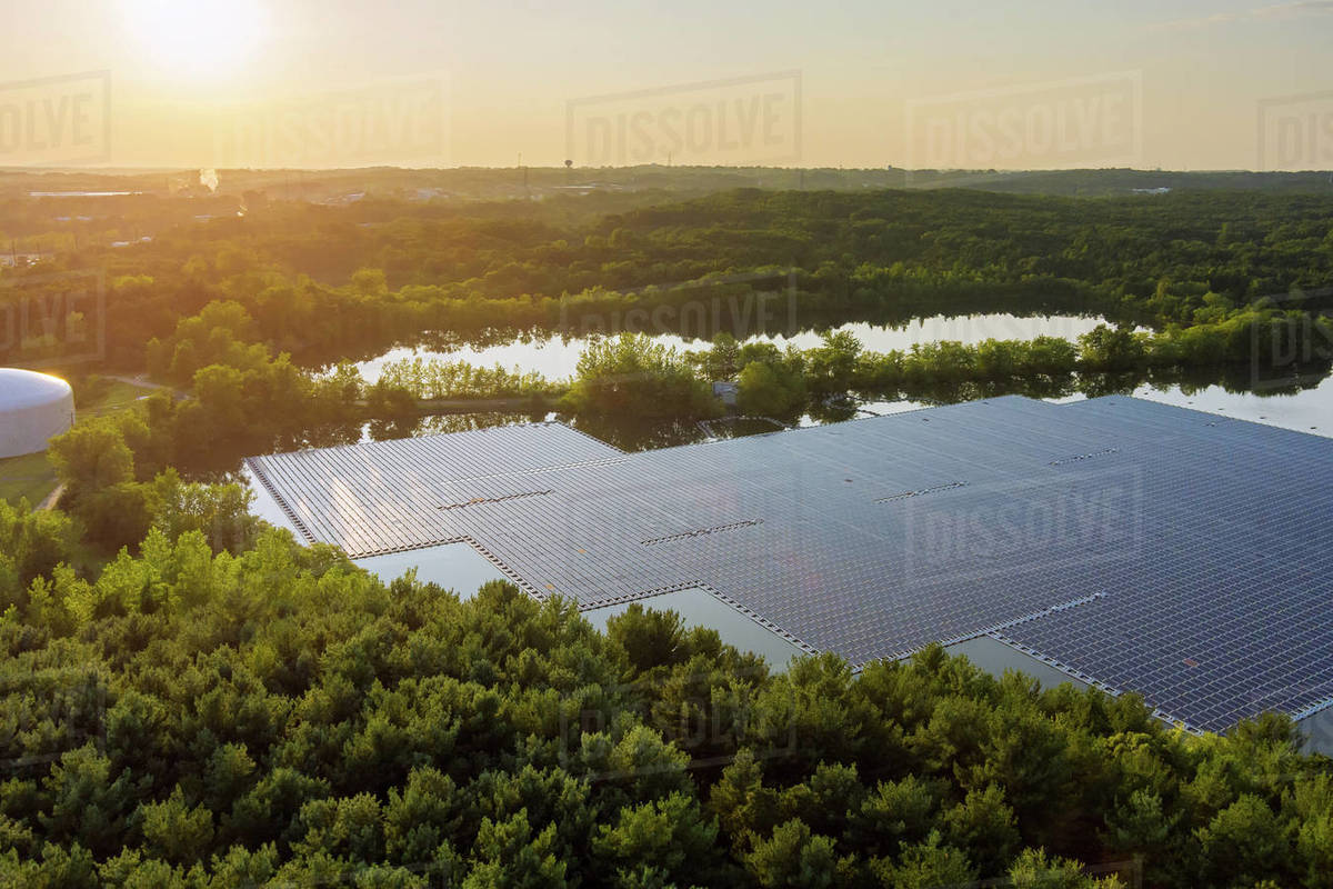Solar cell platform on the lake in renewable alternative electricity ...