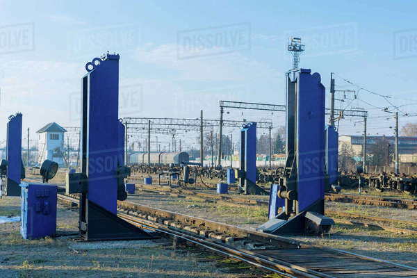 Main railway locomotive depot in industrial jack that raises wagon from ...