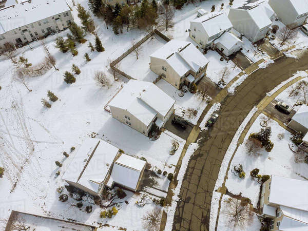 A perfect neighbourhood houses in suburb at winter the north America ...