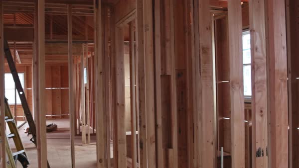 Wooden beam house construction home framing interior residential home ...