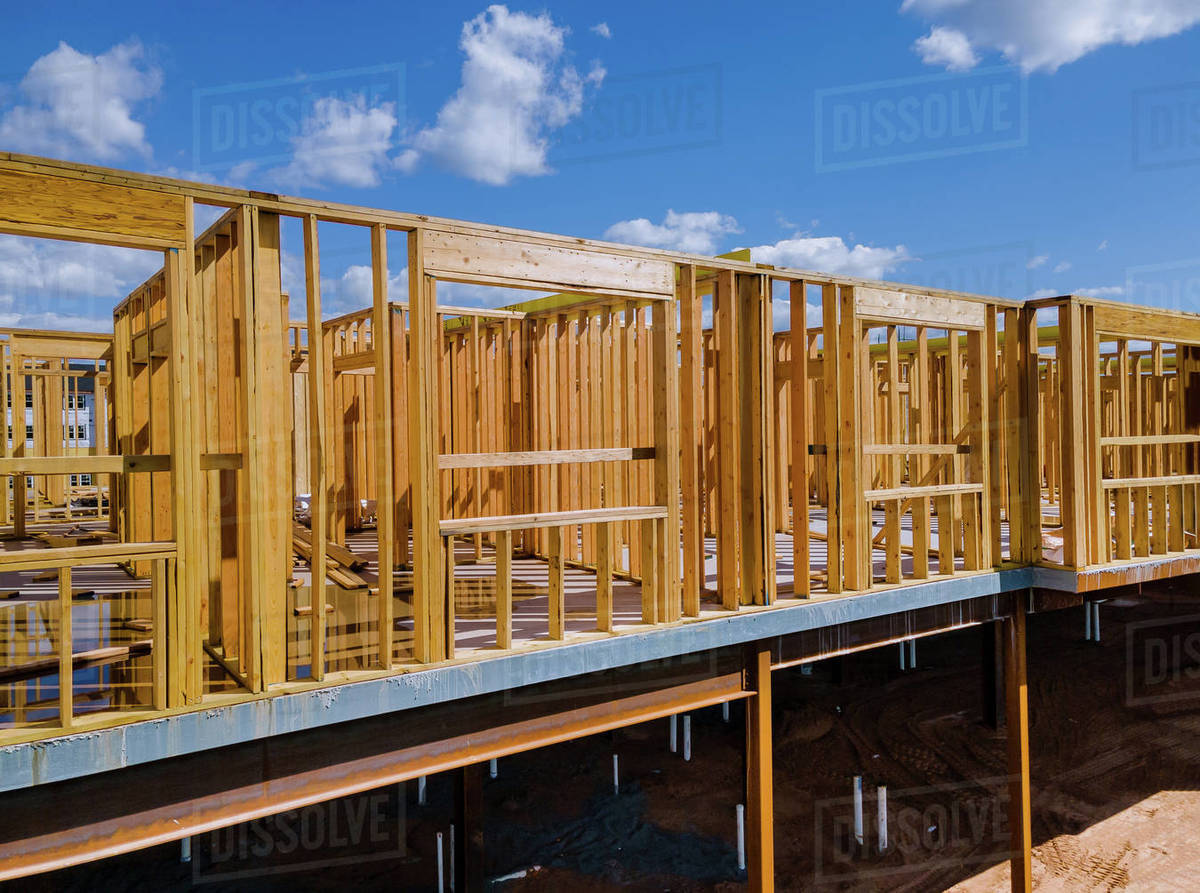 Wood building frame structure on a new development framing of new house ...