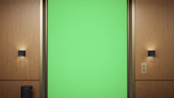 GREEN SCREEN CHROMA KEY View of elevator doors are opening in a ...