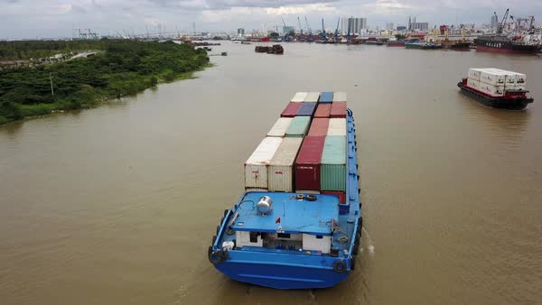Shipping Container Cargo Boats in the Saigon River - Ho Chi Minh City ...