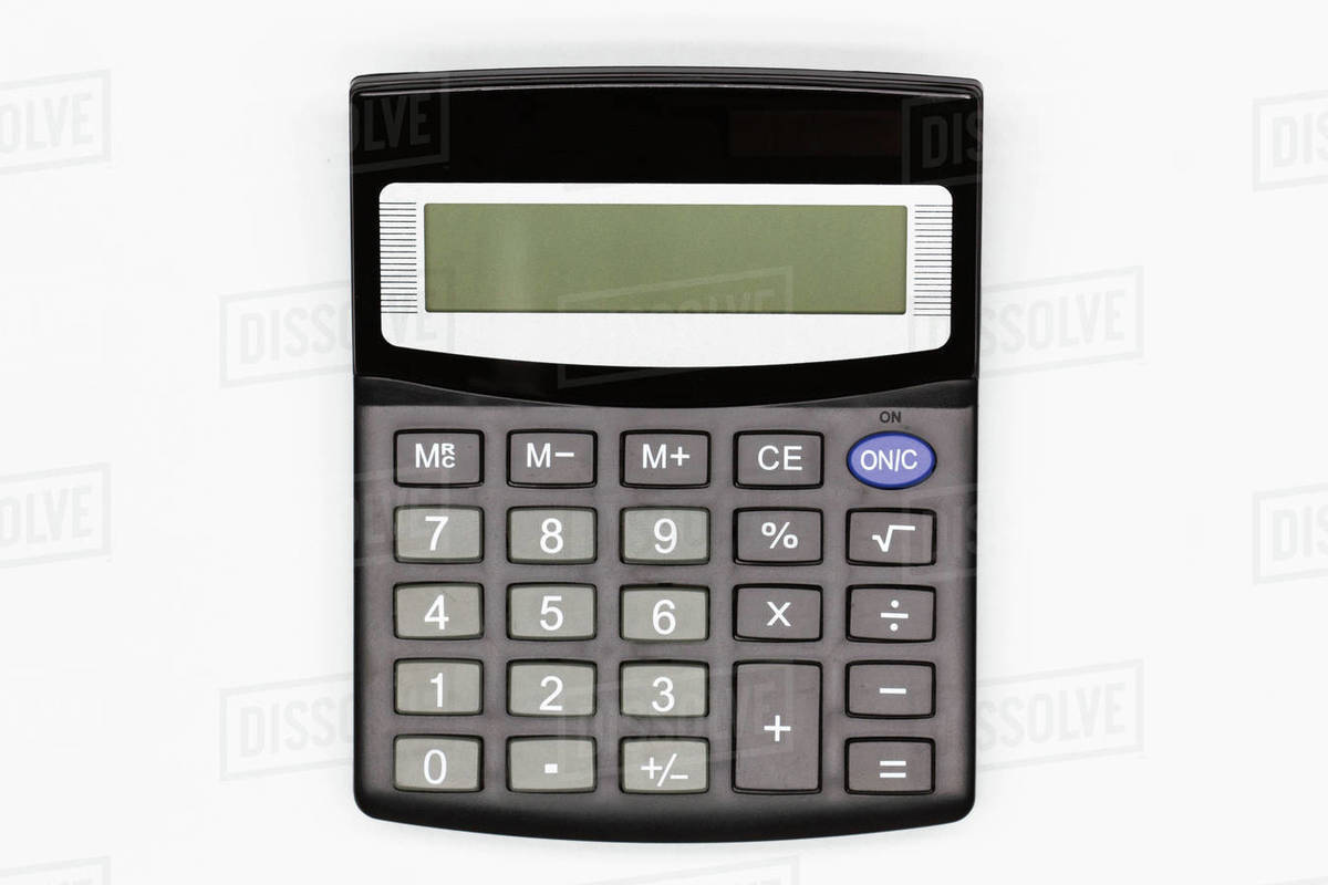 Calculator with big buttons with empty digital screen on a white ...