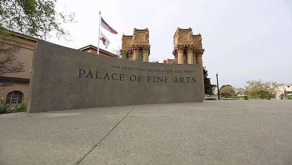 dolly shot of palace of fine arts sign, side shot - Stock Video Footage ...