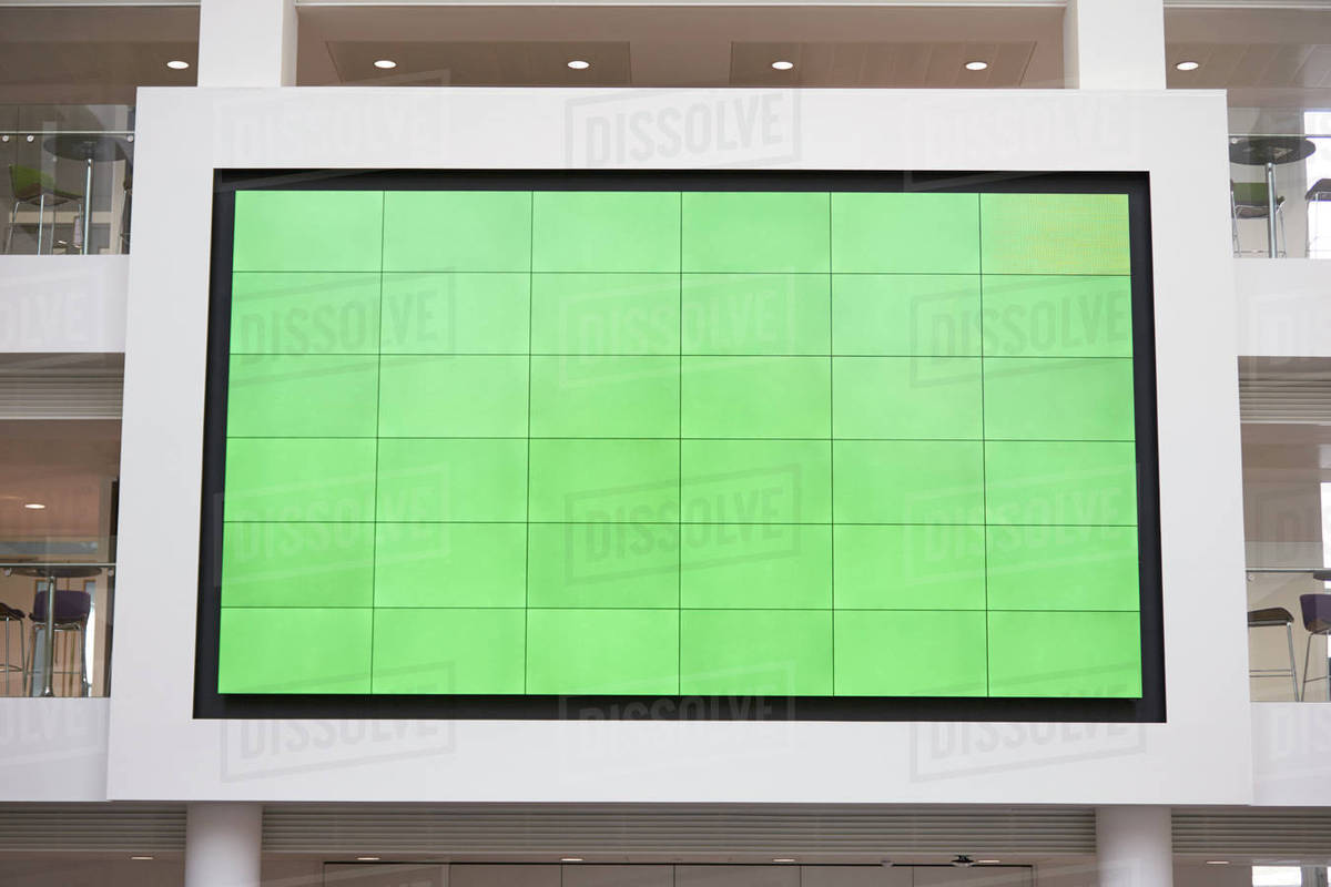 Big screen, av monitor, in a university lobby atrium - Stock Photo ...