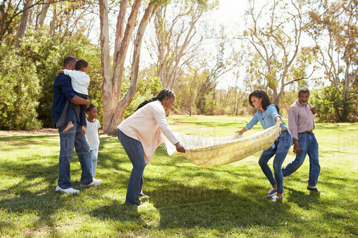 Multi generation family going on picnic in park together - Royalty-free ...