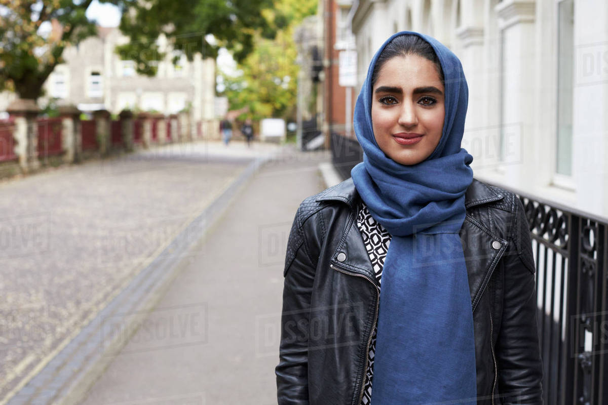 Portrait of british muslim woman in urban environment - Royalty-free ...
