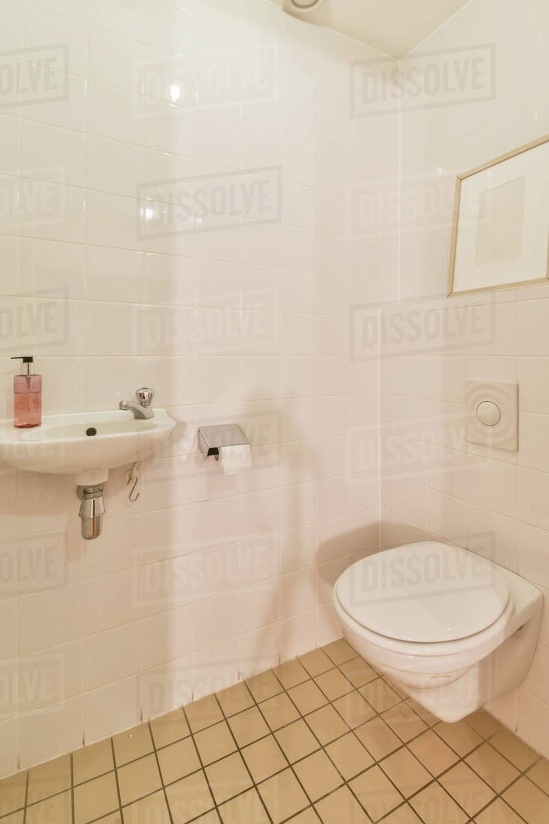 Interior of small clean restroom in miniature style - Royalty-free ...