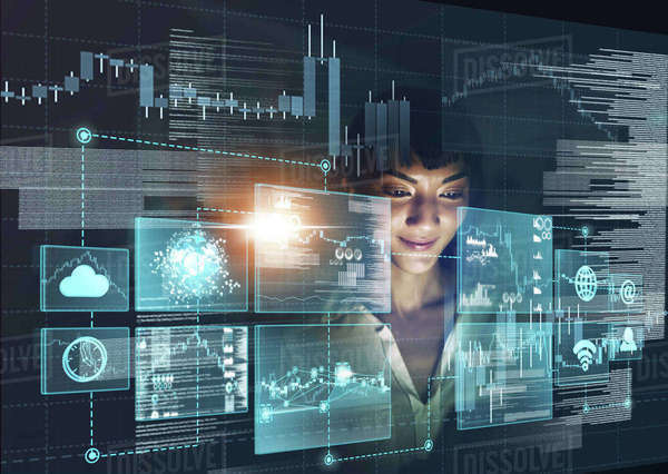 Cloud computing, overlay and woman trading on stock market with a ...