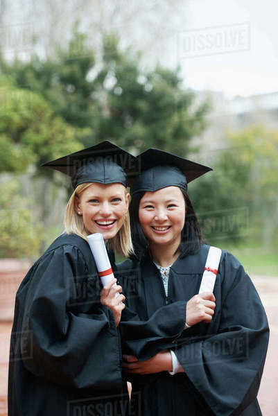 Graduation, campus or portrait of friends with education, future goal ...