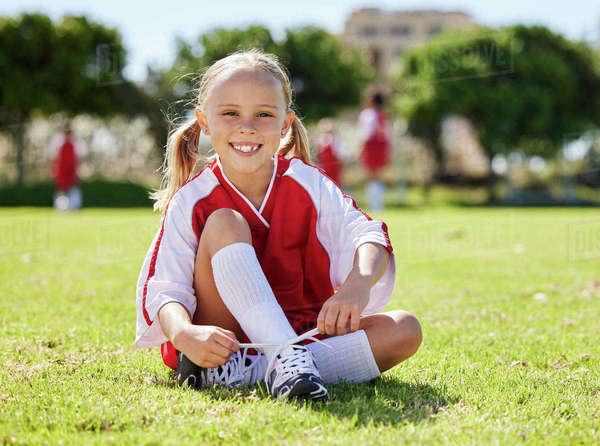 Soccer player, fitness and girl on field, soccer training and sports ...
