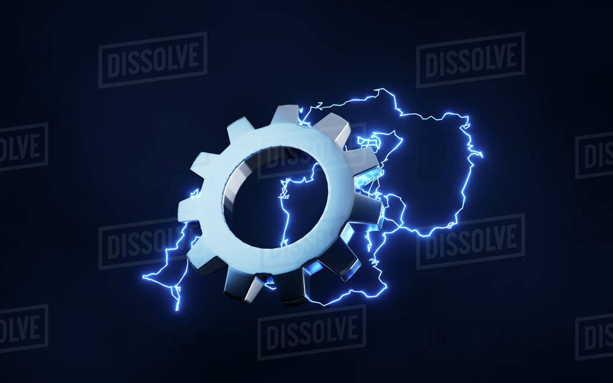 Gear with lightning effect, 3d rendering. Computer digital drawing ...