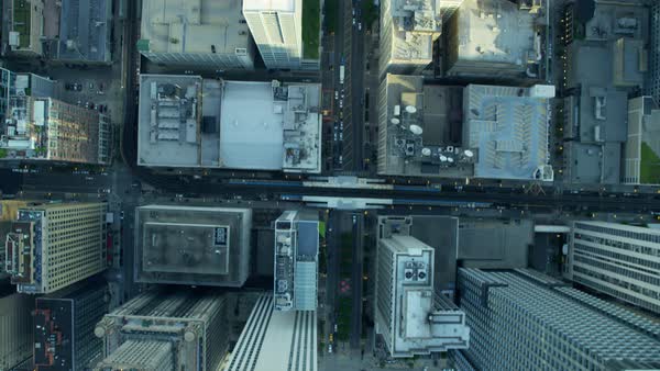 Aerial overhead view of modern skyscraper buildings Chicago city USA ...