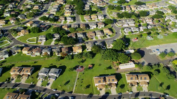 Aerial tropical view of suburban homes Honolulu suburbs Honolulu Oahu ...