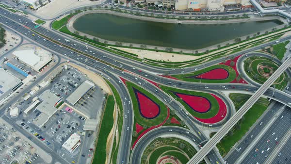 Dubai - March 2018: Aerial overhead view Sheikh Zayed road flyover ...