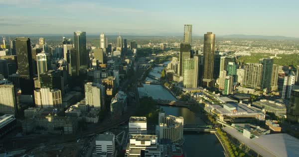 Melbourne Australia - March 2018: Aerial view at sunset along Yarra ...