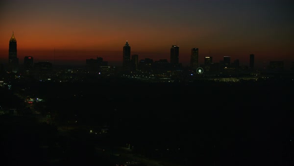 Atlanta - November 2017: Dawn sunrise of illuminated city skyscrapers ...