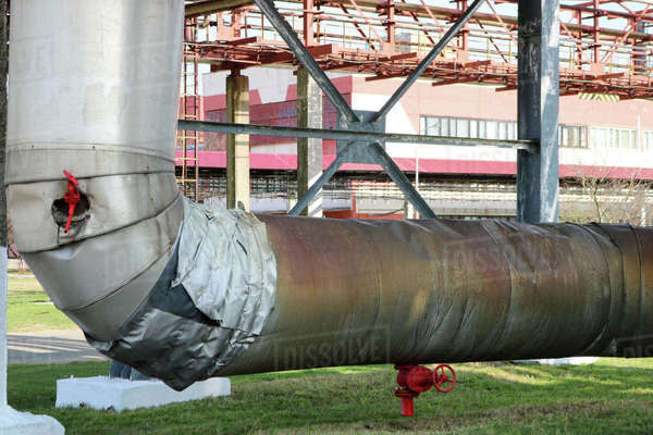 Pipeline estocad, large steam pipe in insulation made of fiberglass ...