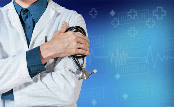 Unrecognizable doctor with stethoscope on isolated background. Doctor ...