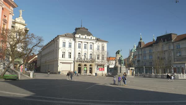 LJUBLJANA, SLOVENIA, MARCH 2020: Grim view of empty Prešeren square in ...