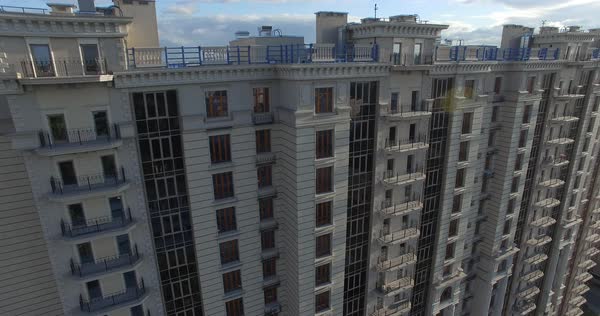Exterior of apartment block, aerial view - Stock Video Footage - Dissolve