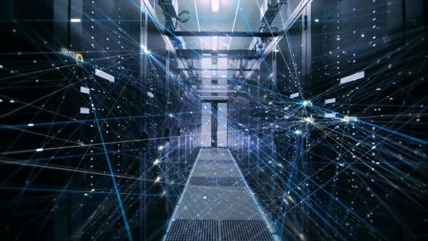 The concept of digitalization of information stream moving through rack ...