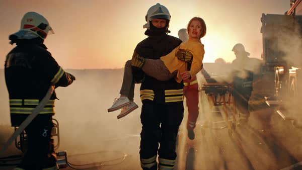 Brave firefighter carries injured young girl to safety where she ...