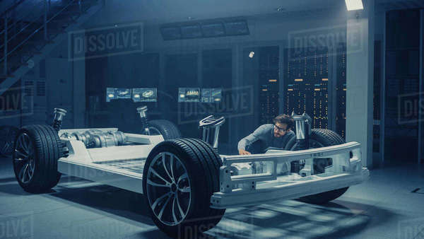 Automobile Engineer Working on Electric Car Platform Chassis Prototype ...