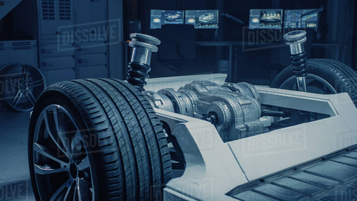 Shot of Automobile Concept: Authentic Electric Car Platform Chassis ...