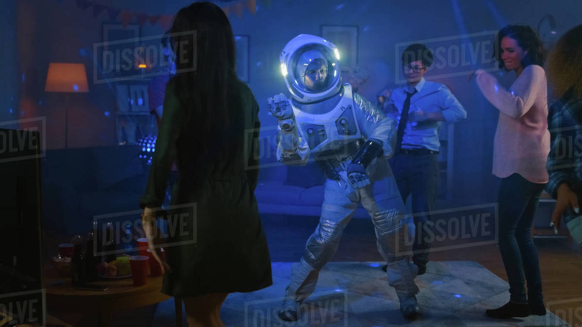 At the College House Costume Party: Fun Guy Wearing Space Suit Dances ...