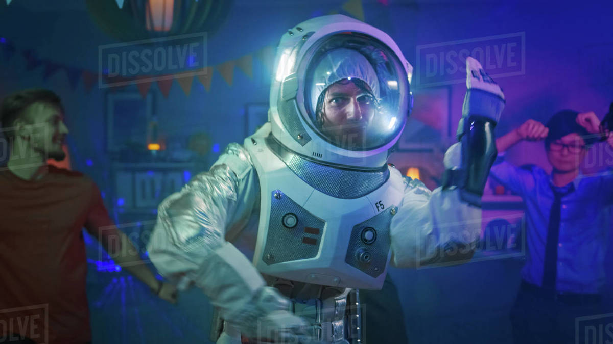 At the College House Costume Party: Fun Guy Wearing Space Suit Dances ...