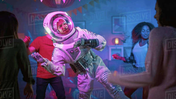 At the College House Costume Party: Fun Guy Wearing Space Suit Dances ...