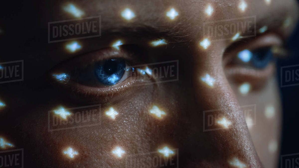Biometric Facial Recognition Scanning of Blue Eye's Iris. Futuristic ...