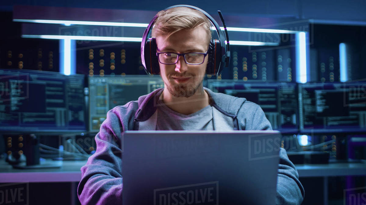 Portrait of Software Developer / Hacker / Gamer Wearing Glasses and ...