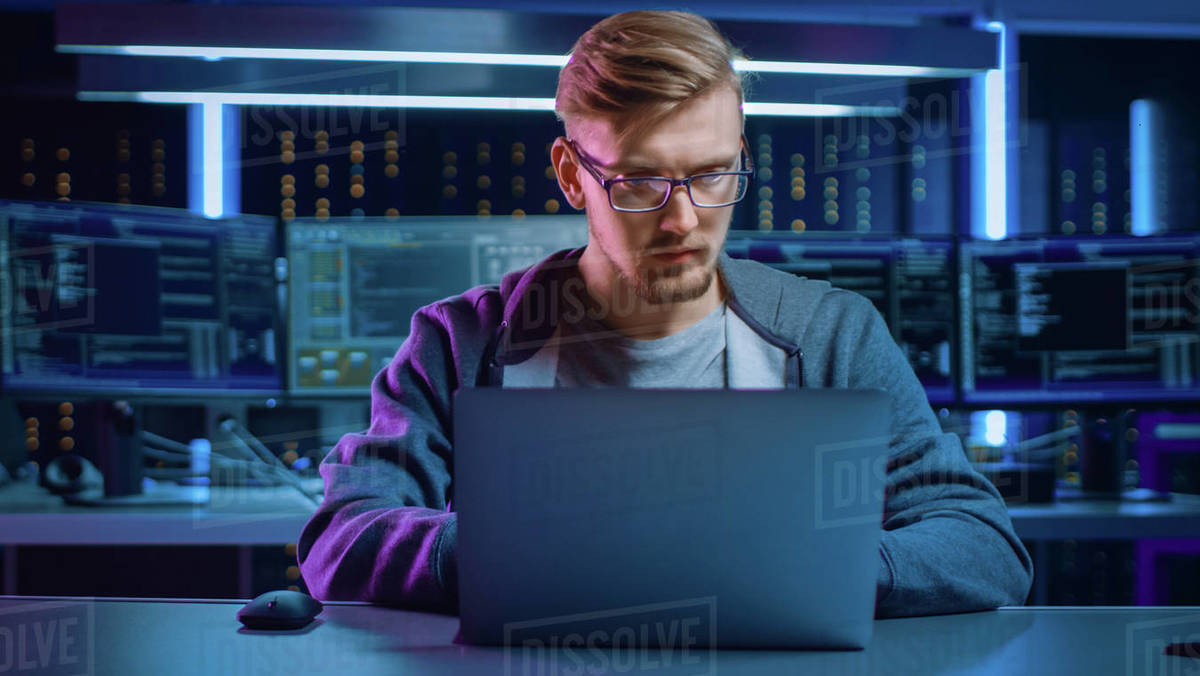 Portrait of Software Developer / Hacker / Gamer Wearing Glasses and ...