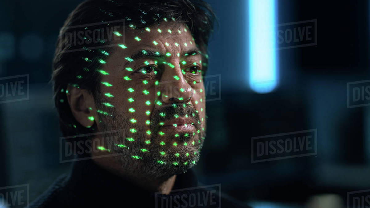 Handsome Middle Aged Man is Identified by Biometric Facial Recognition ...