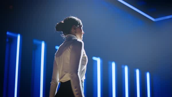 Female Motivational Speaker on Stage, Talking about Happiness ...