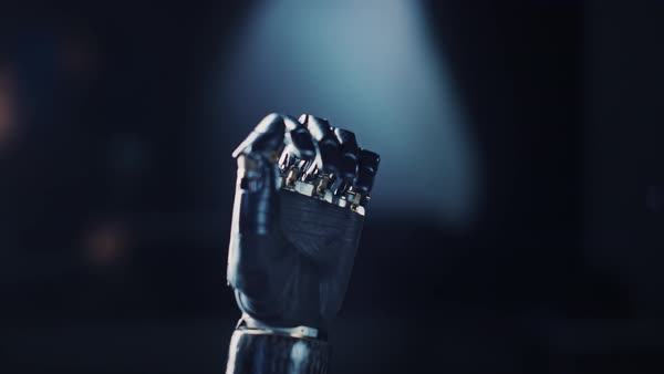 Modern Humanoid Robot Arm Working, Hand Opening Palm. Delicate ...