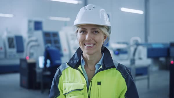Portrait of Beautiful Smiling Female Engineer Wearing Safety Vest ...